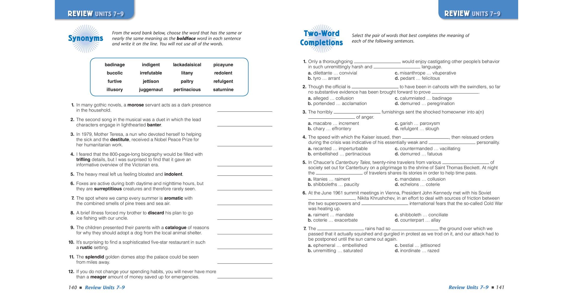 Vocabulary Workshop Achieve Level G Grade 12 Student Edition