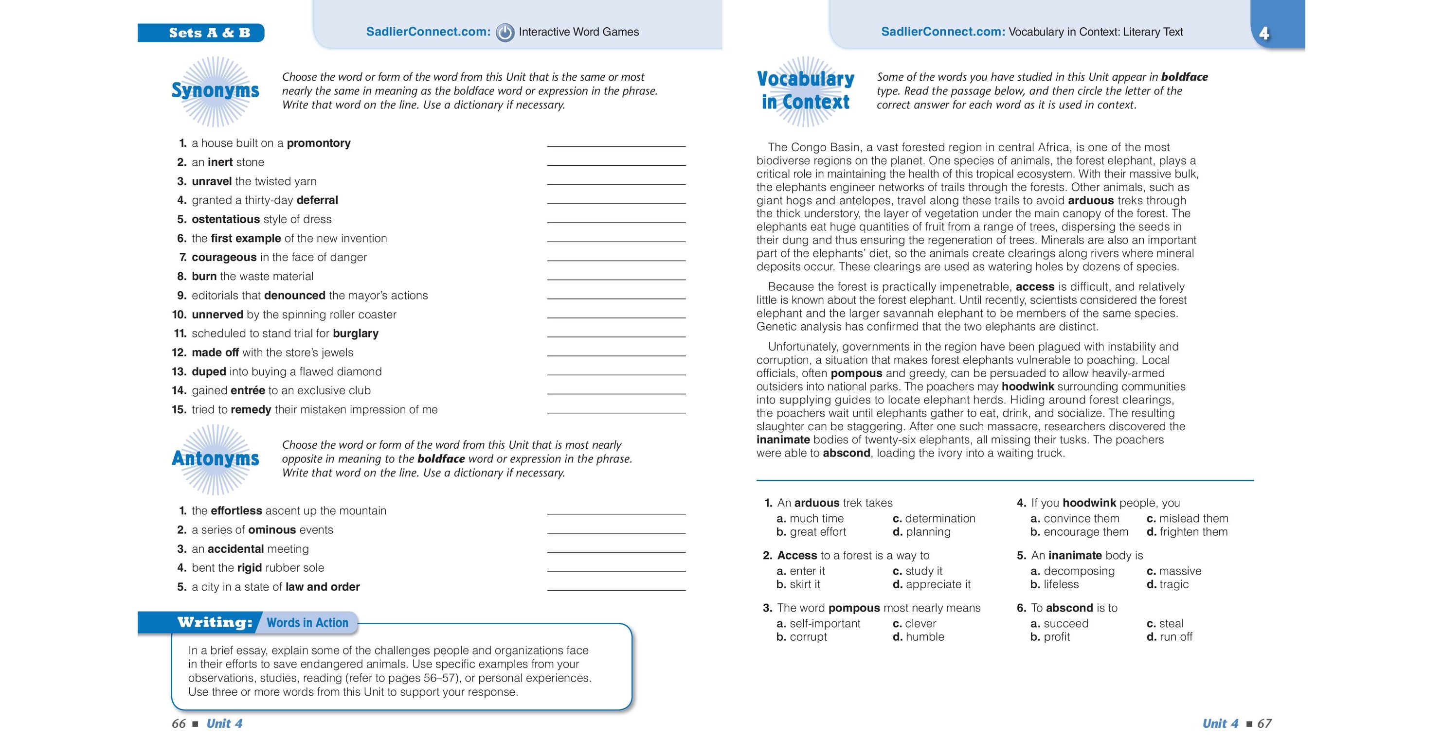 Vocabulary Workshop Achieve Level D Grade 9 Student Edition
