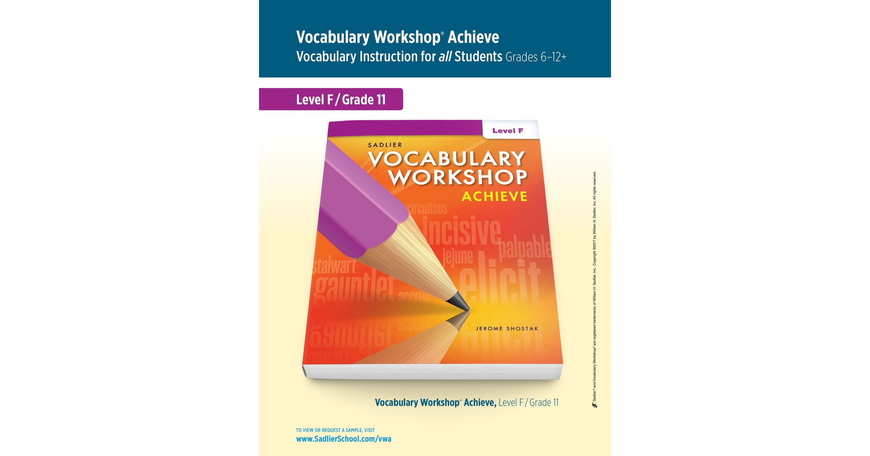 Vocabulary Workshop Achieve, Level F (Grade 11), Student Edition