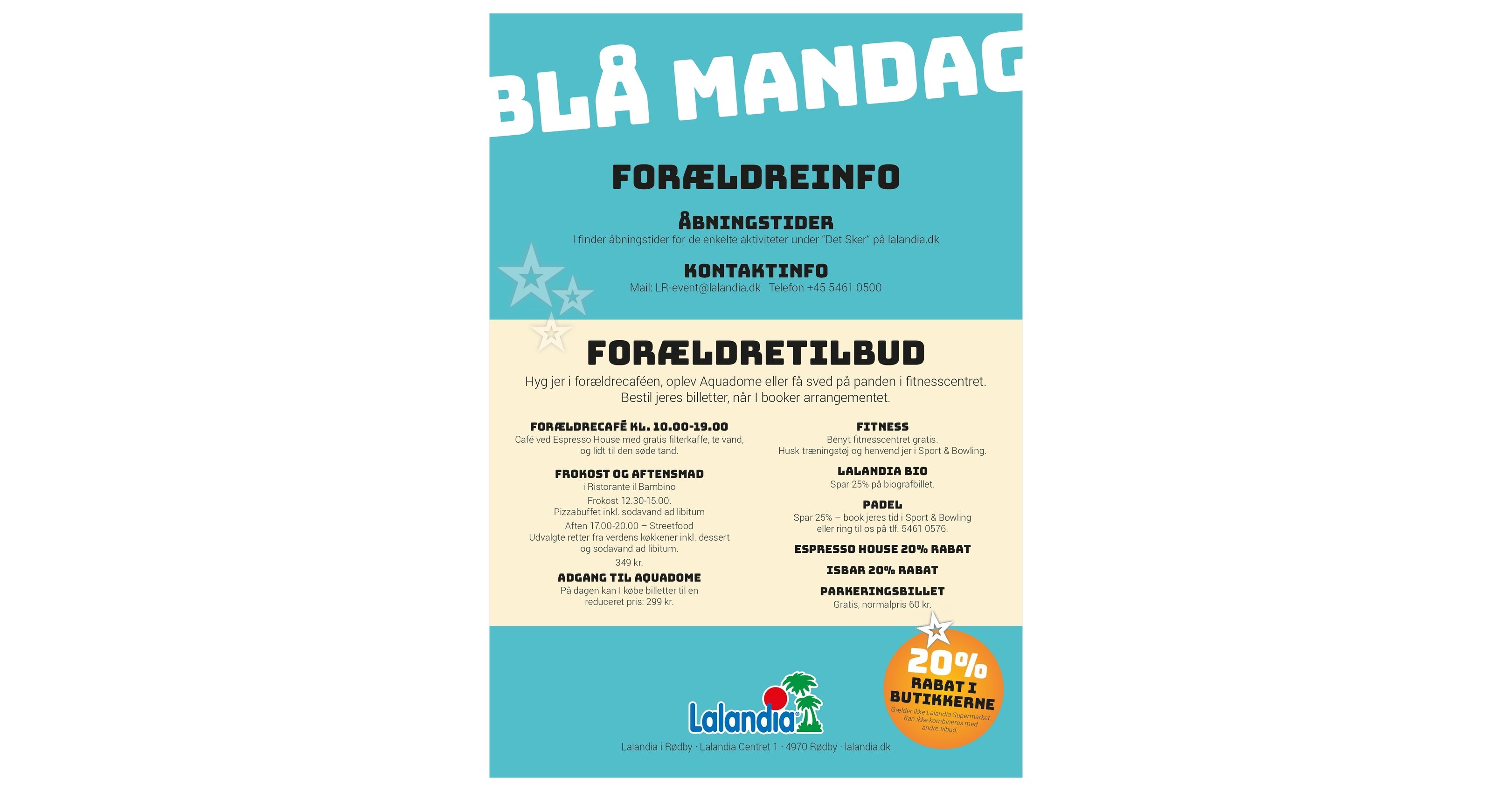 Blå mandag forældreinfo i Lalandia - Rødby